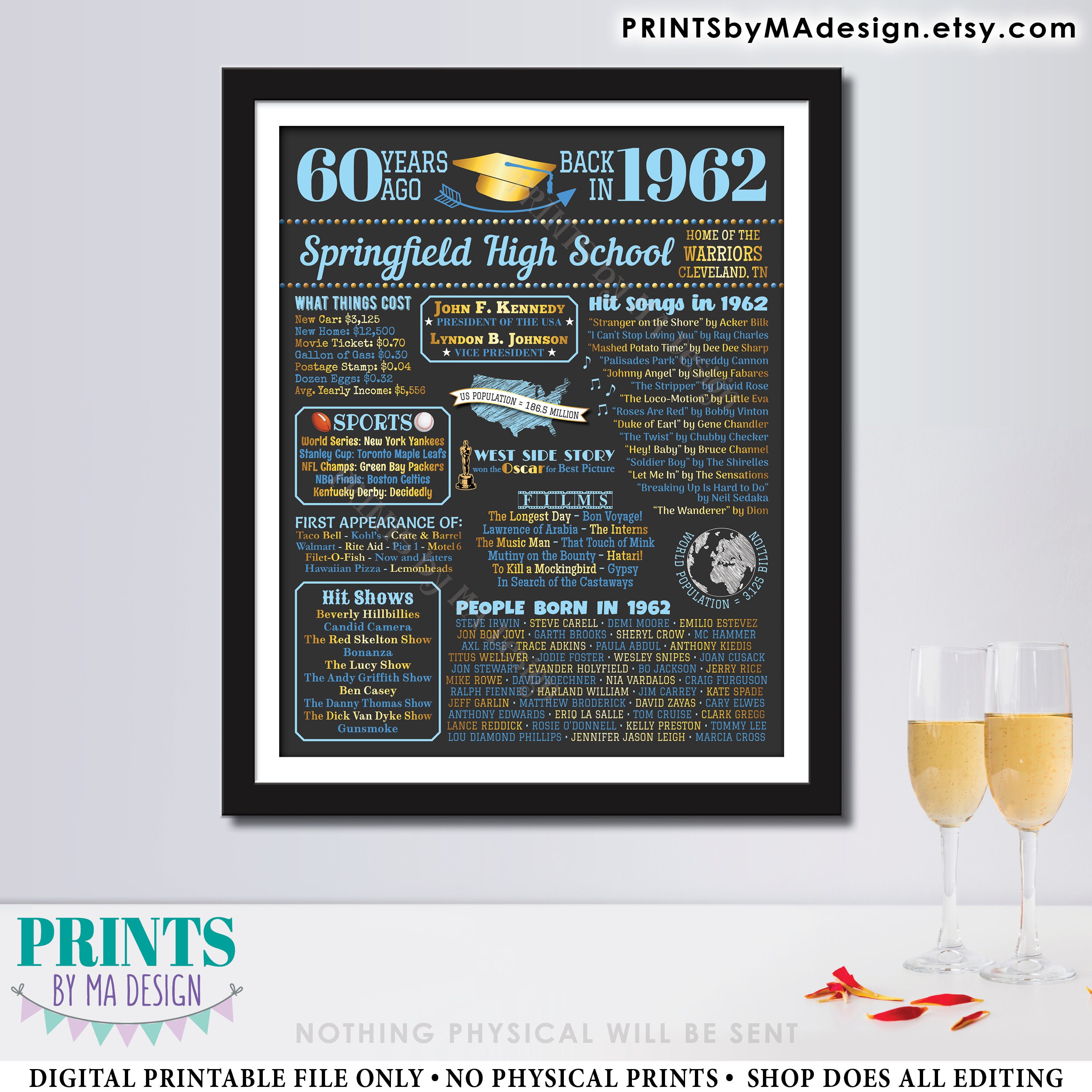 60th High School Reunion Decoration, Class of 1962 Graduated 60 Years ...