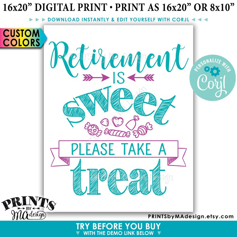 Retirement Party Sign Retirement is Sweet Please Take a Treat - Etsy