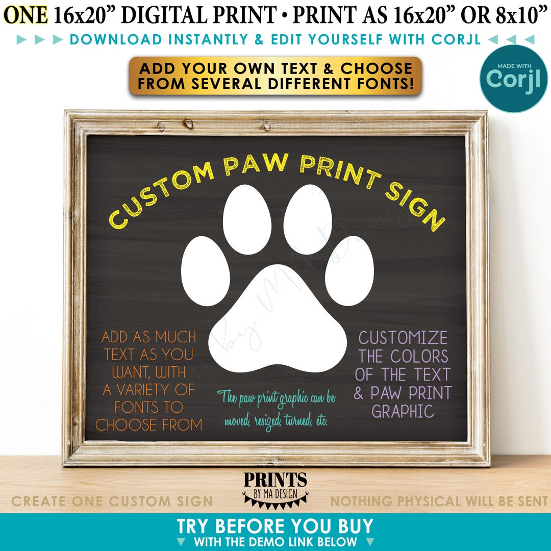 Custom Paw Print Sign, School Mascot, Add Your Own Text, One PRINTABLE ...