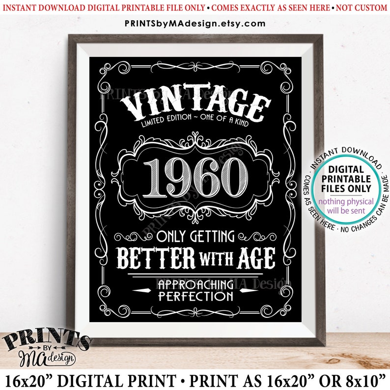 1960 Birthday Sign, Better With Age Vintage Birthday Poster, Whiskey ...