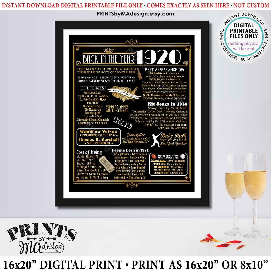 Back in the Year 1920 Poster Board Remember 1920 Sign - Etsy