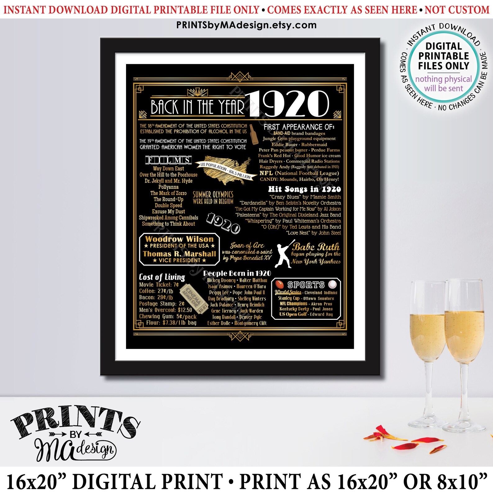 Back in the Year 1920 Poster Board, Remember 1920 Sign, Flashback to ...
