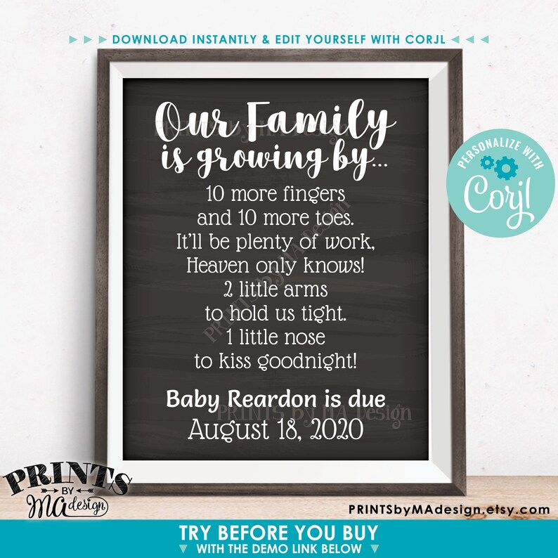 Pregnancy Announcement Sign, Our Family is Growing By, Custom PRINTABLE ...