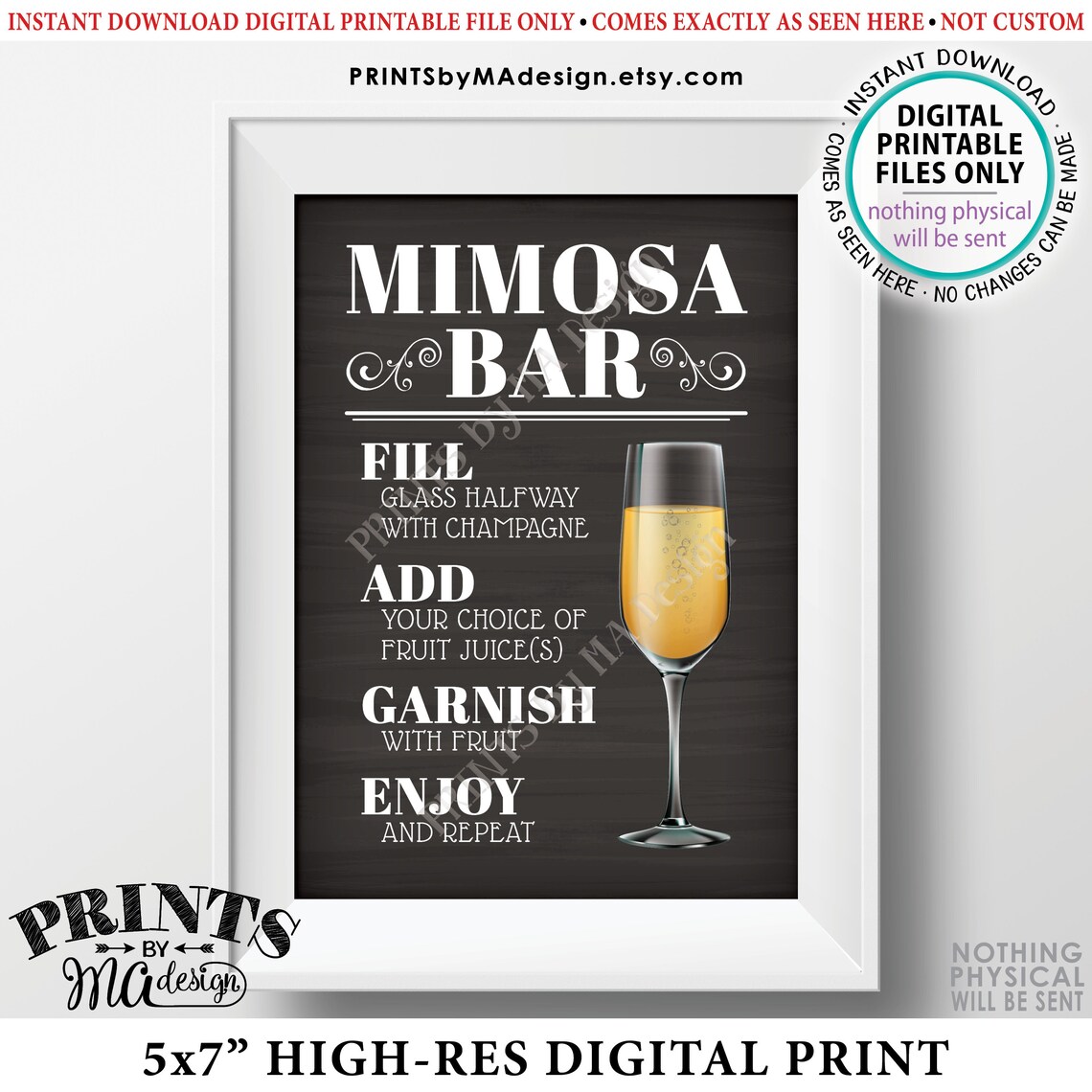 Mimosa Bar Sign Make Your Own Mimosa Sign PRINTABLE 5x7 | Etsy