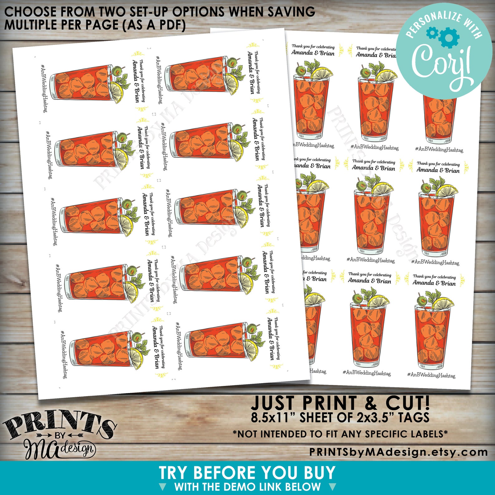 Bloody Mary Tags or Cards, Bloody Mary Drink Favor, PRINTABLE 8.5x11 ...