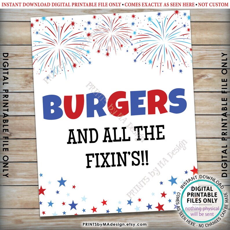 Burgers & All the Fixin's Build Your Own Burger Sign 4th | Etsy