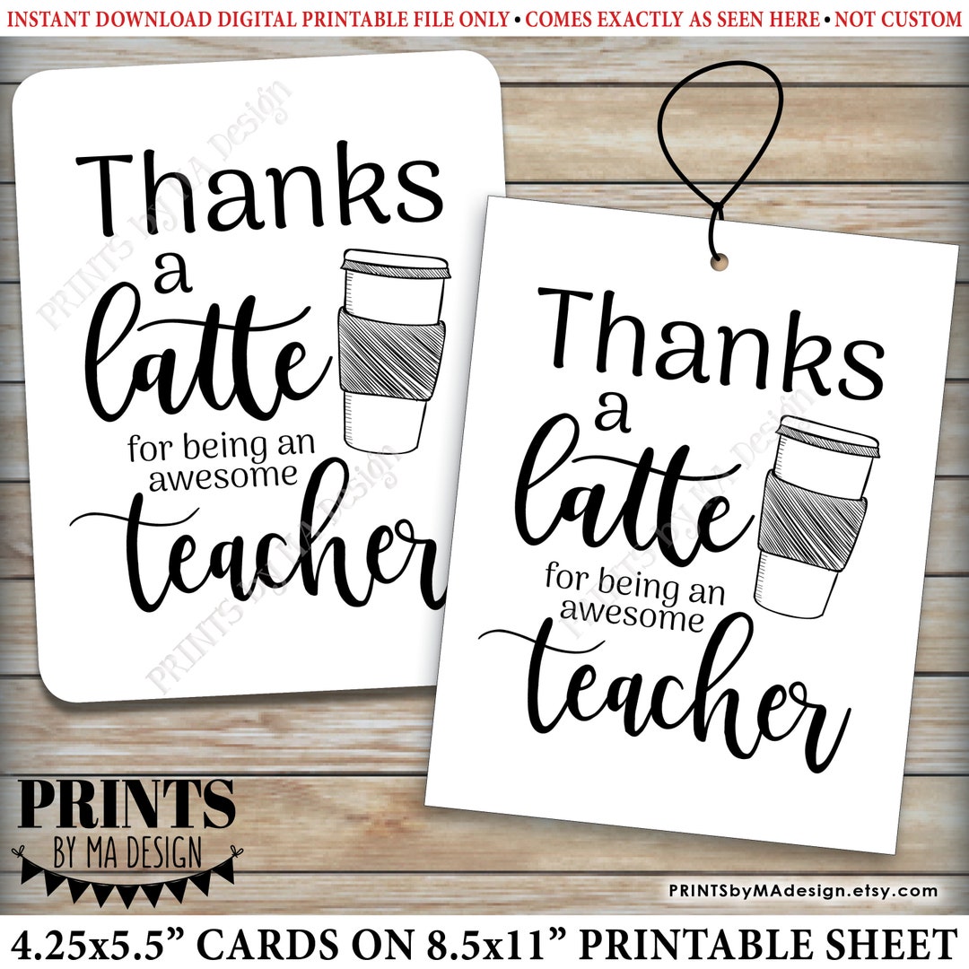 Thanks a Latte Card, Gift Card Holder for Teacher Appreciation, Coffee ...
