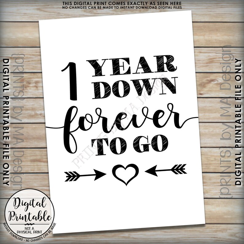 1 Year Down Forever to Go Wedding Anniversary Gift, Wedding Gift, 1st ...