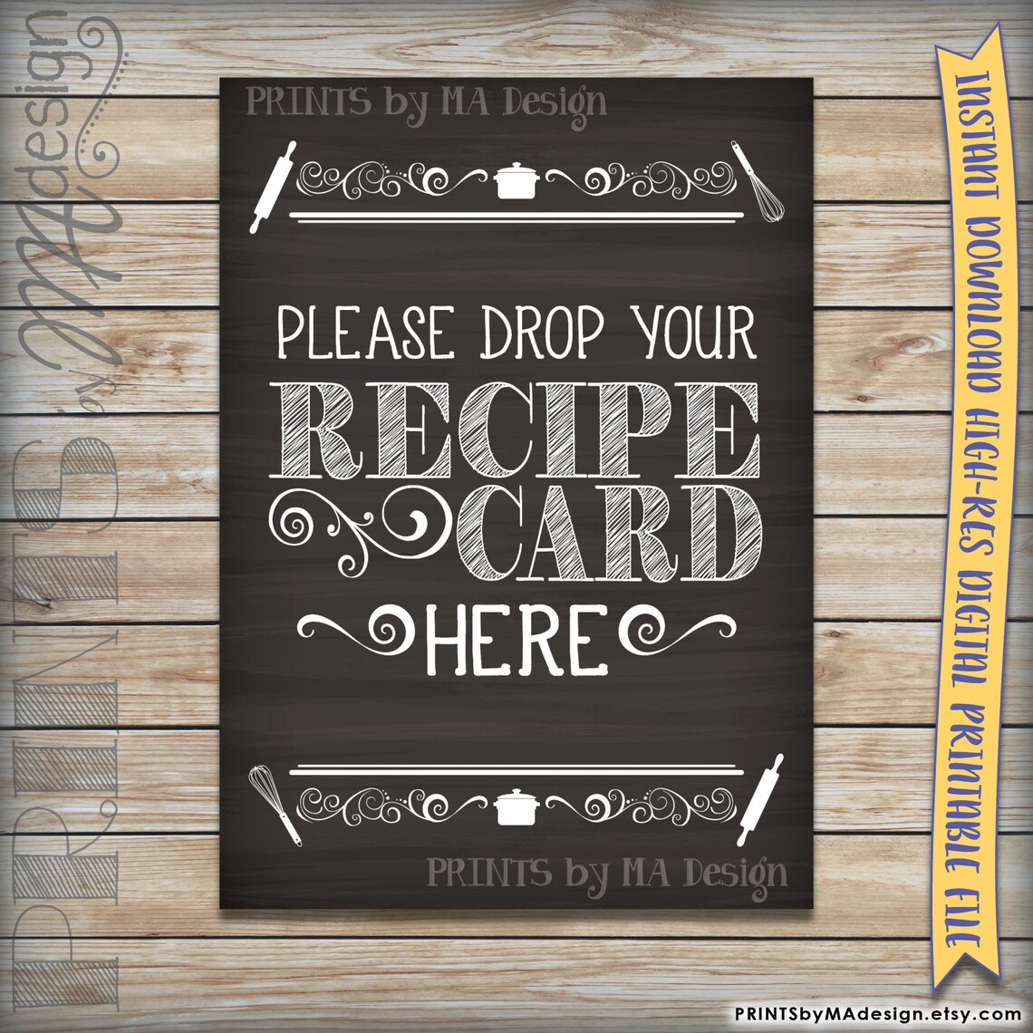 Drop Your Recipe Card Here Sign, Recipe Card Drop-off, Bridal Shower ...