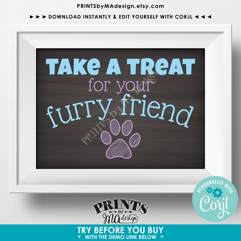 Editable Pet Paw Print Sign Pet Treat Display Custom - Etsy