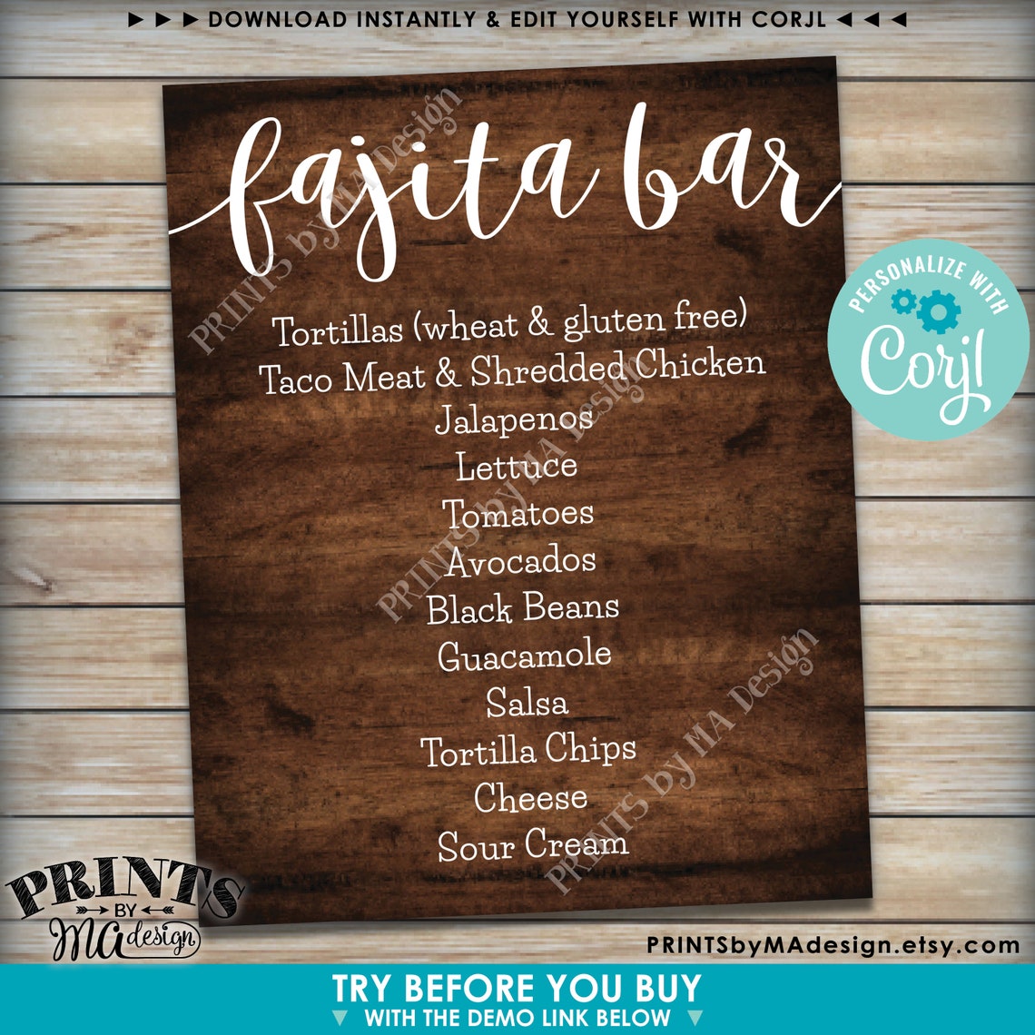 Fajita Bar Menu Sign Fiesta Party Menu Custom PRINTABLE | Etsy