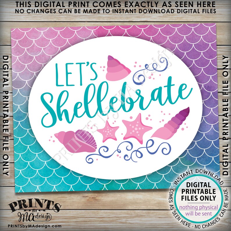 Mermaid Party Sign, Let's Shellebrate Sign, Birthday Party, Let's ...