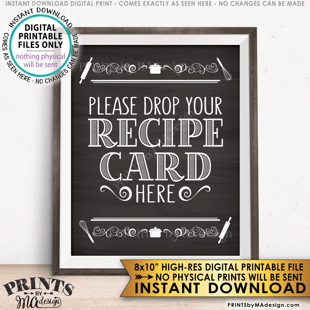 Drop Your Recipe Card Here Sign, Recipe Card Drop-off, Wedding Bridal ...