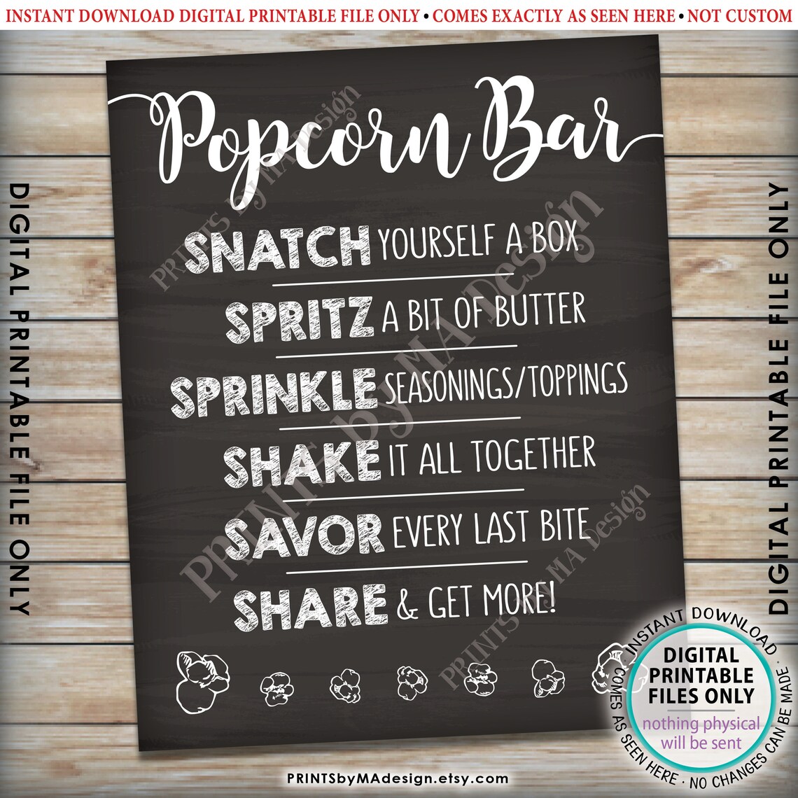 Popcorn Bar Sign Box of Popcorn Make Your Own Snack - Etsy
