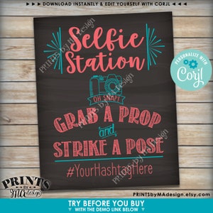 Editable Selfie Station Sign, Share Pics on Social Media, PRINTABLE ...