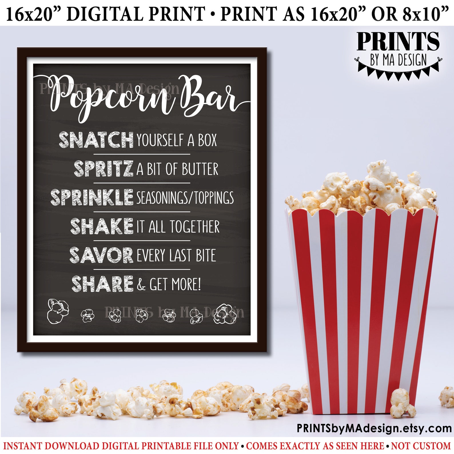 Popcorn Bar Sign Box of Popcorn Make Your Own Snack - Etsy