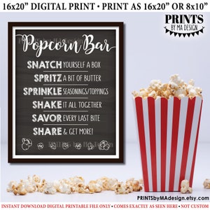 Popcorn Bar Sign, Box of Popcorn, Make Your Own Snack Directions, Salty ...