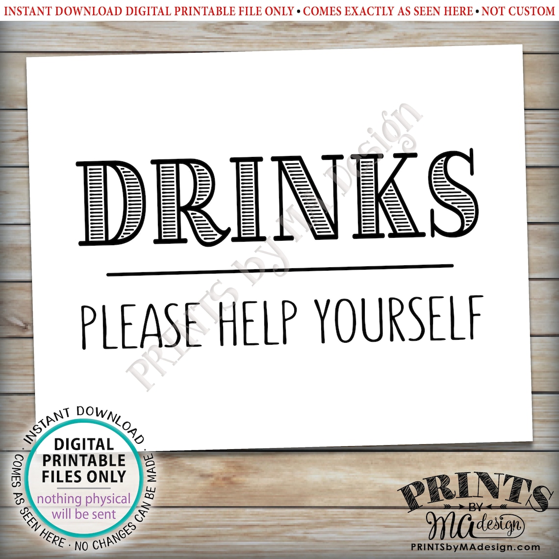 Drinks Sign, Please Help Yourself to a Beverage Station Sign, PRINTABLE ...
