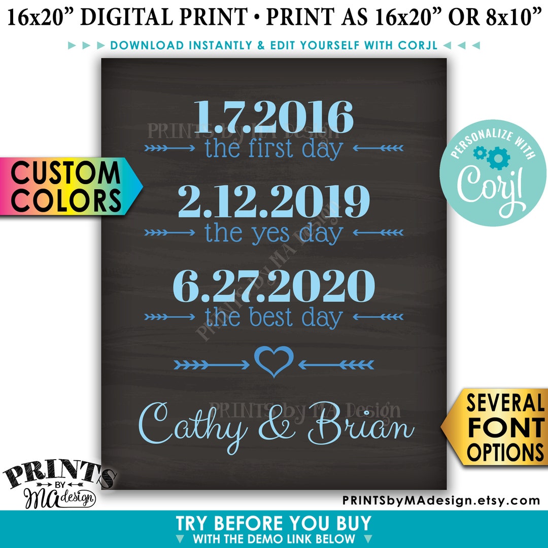 Important Dates, First Best Yes Day, Custom PRINTABLE 8x10/16x20 ...