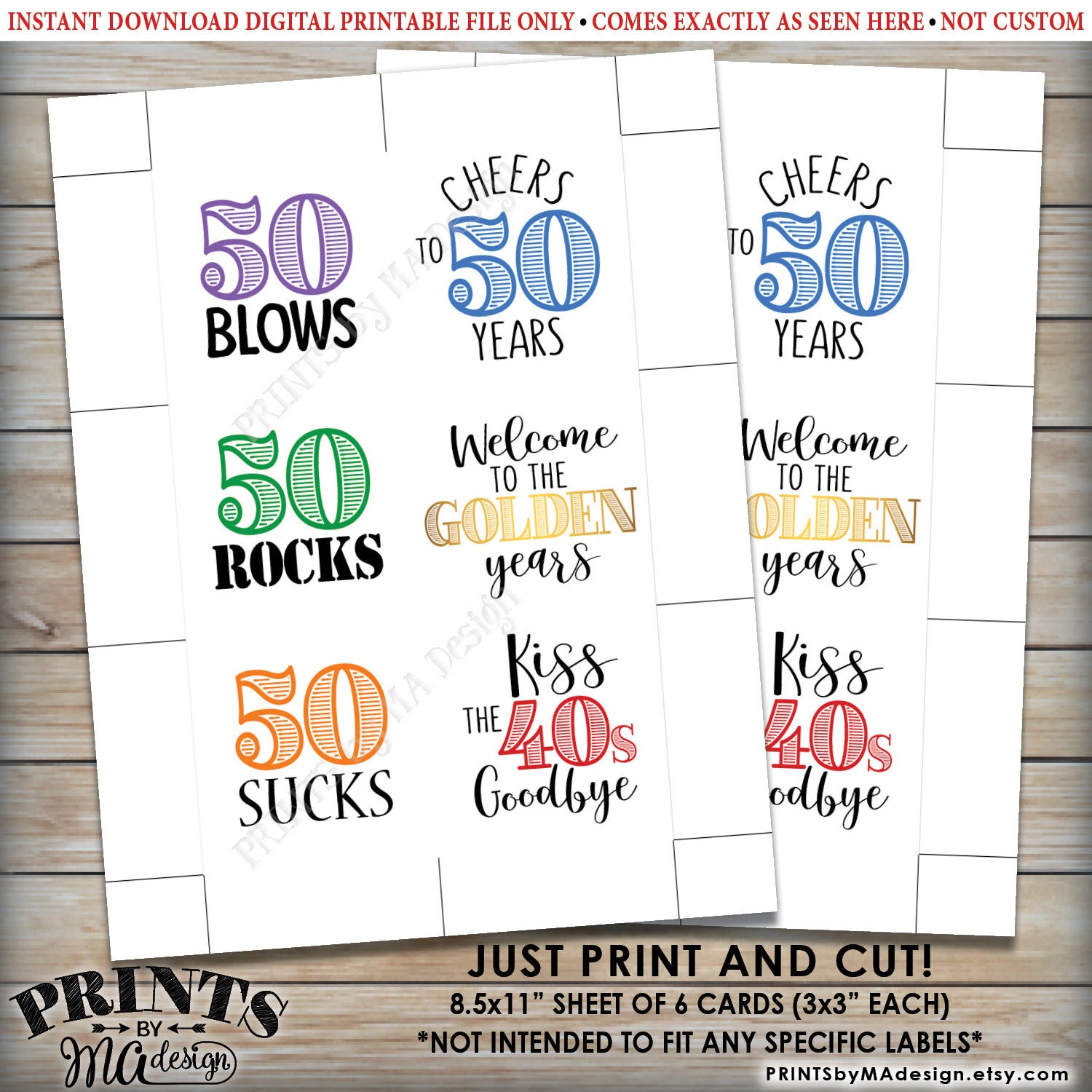 50th Birthday Party Candy Signs, Color Candy Bar, 50 Sucks Blows Rocks ...