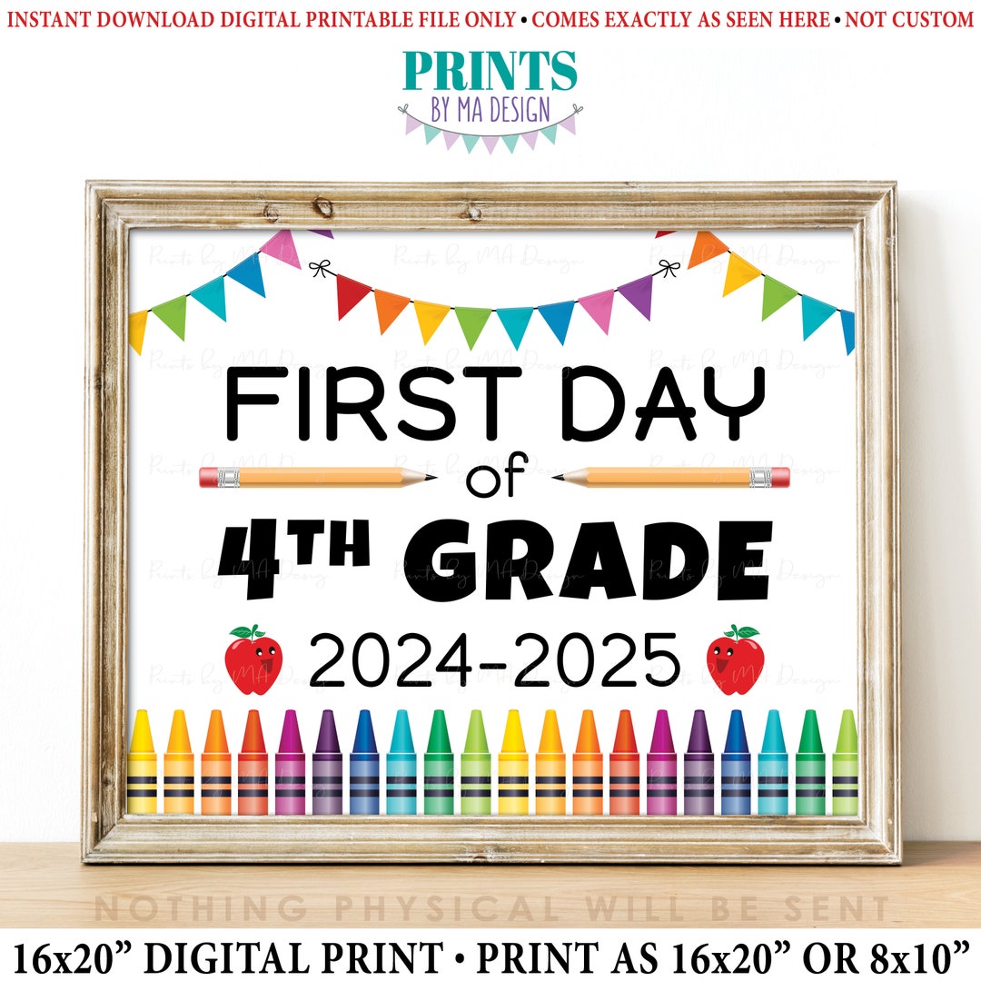 First Day of School Sign, Fourth Grader, Starting 4th Grade Four, 2024 ...