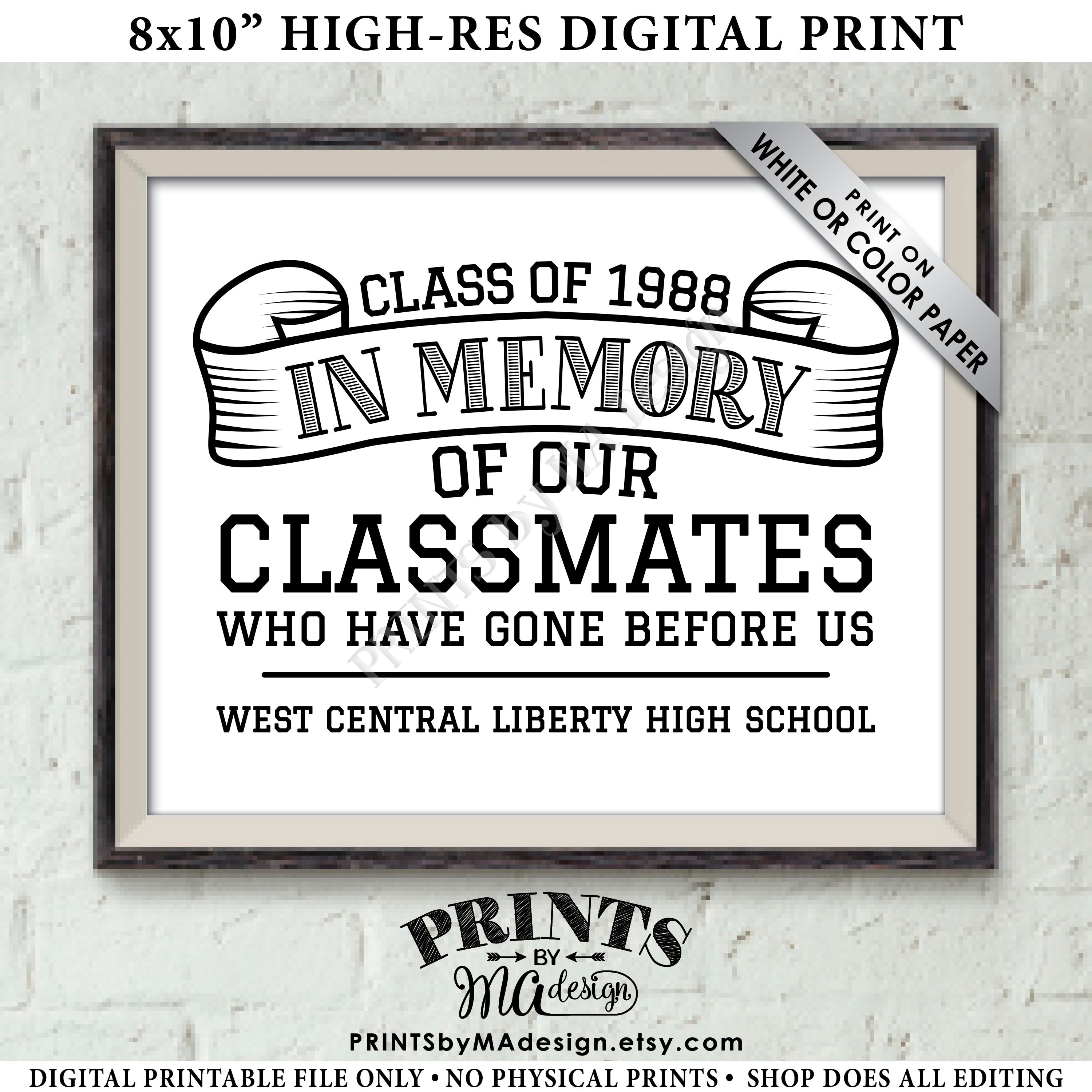 In Memory Sign for Reunion Memorial, In Memoriam of the Classmates Who ...