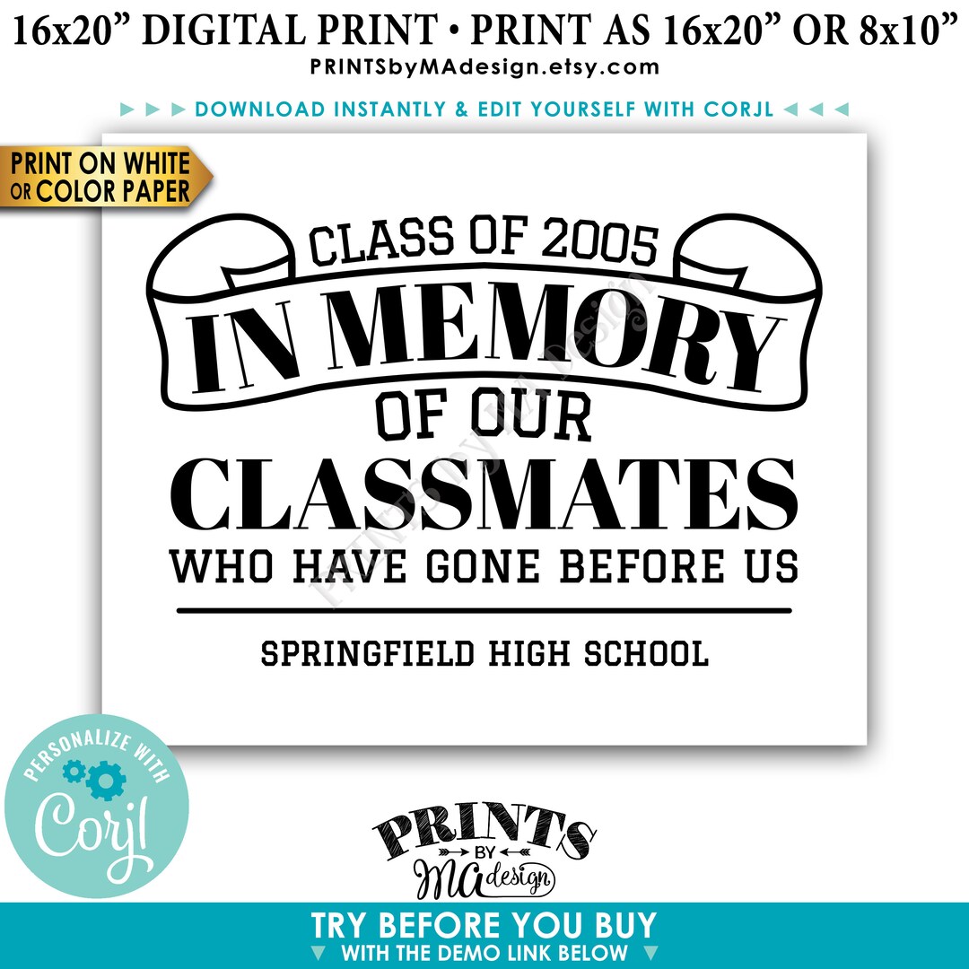 Reunion Memorial, in Memory of the Classmates Who Have Gone Before Us ...