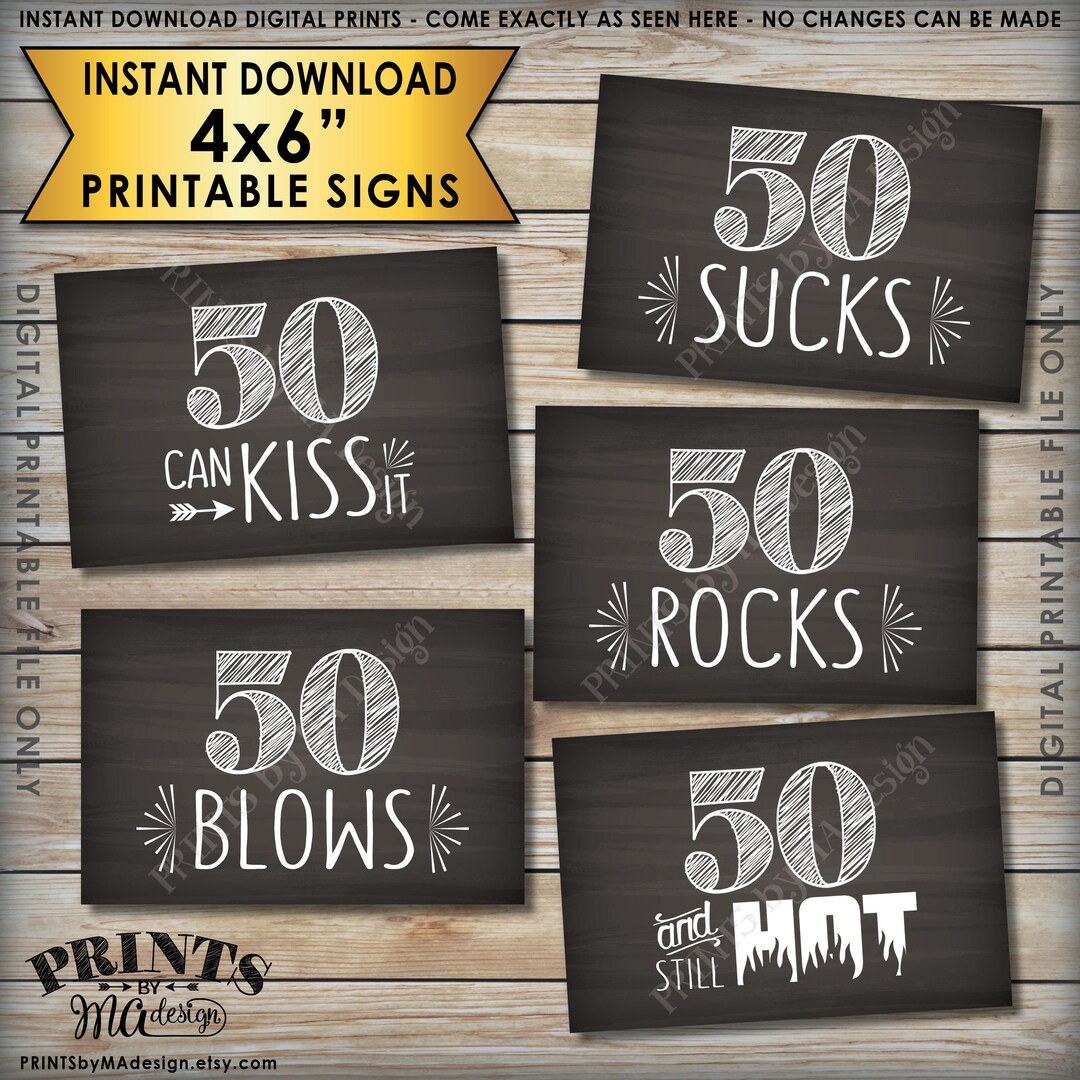 50th Birthday Signs, 50th Candy Bar, 50 Sucks Rocks Blows Can Kiss It ...