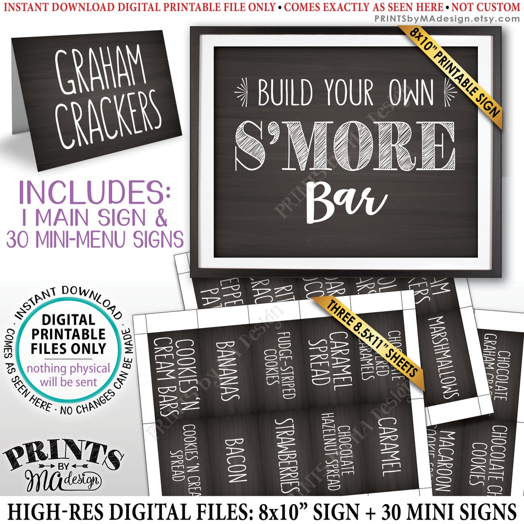 S'more Bar Sign and Labels, Build Your Own S'mores, Party Smore Station ...