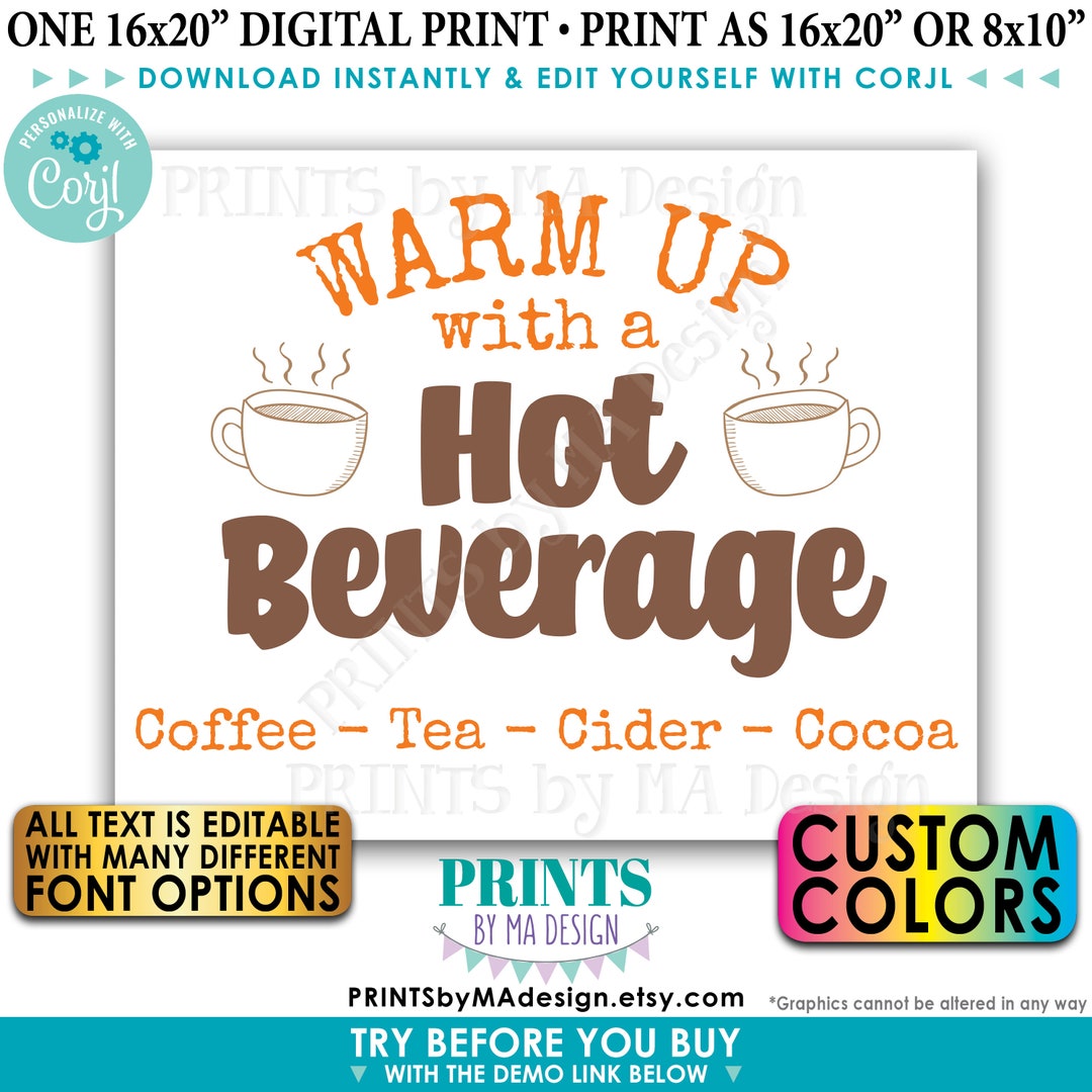 Editable Hot Beverage Sign, Mug of Cocoa, Hot Chocolate Drink, All Text ...