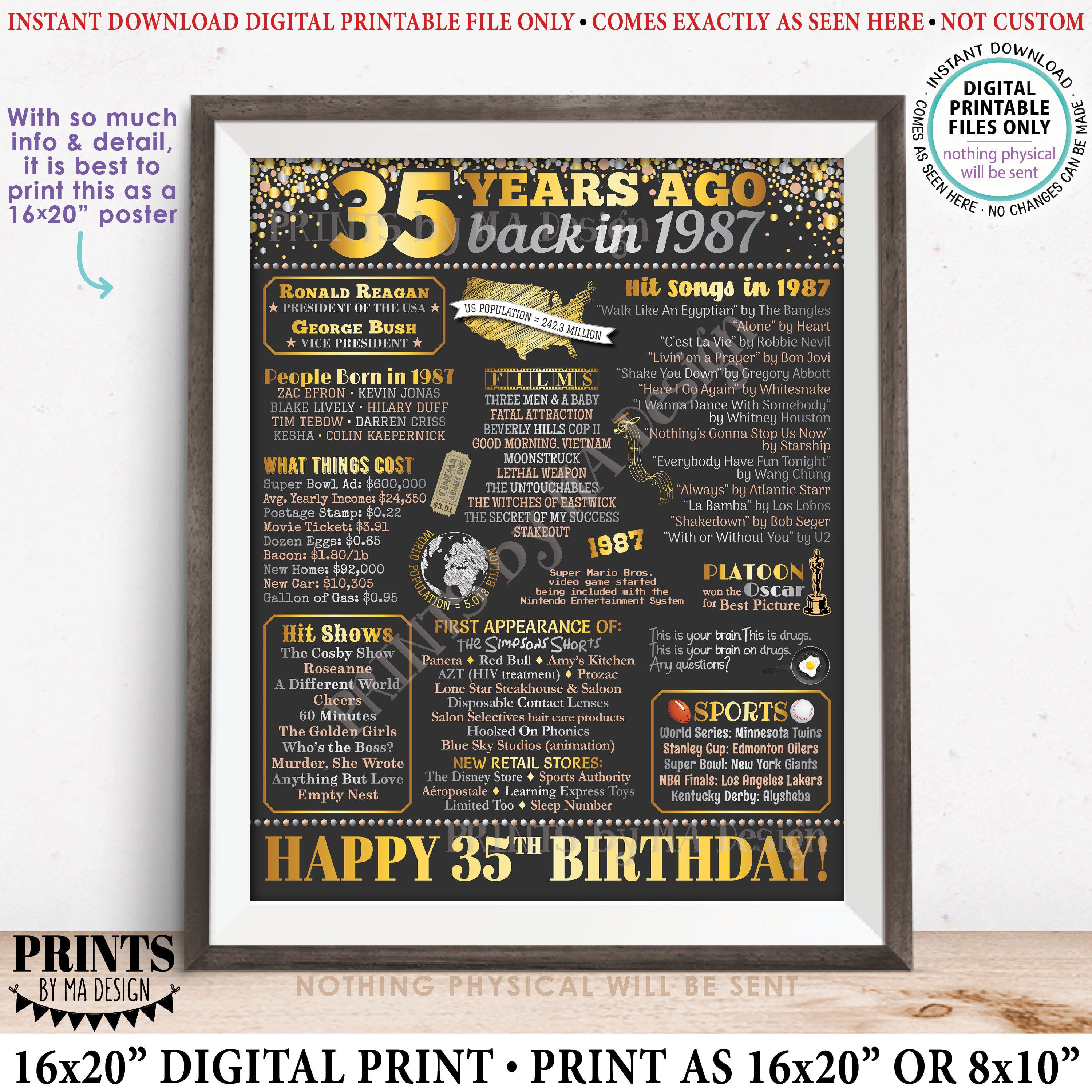 Fun Facts Newspaper with Photo Back in 1987 in Canada Personalized 35th ...