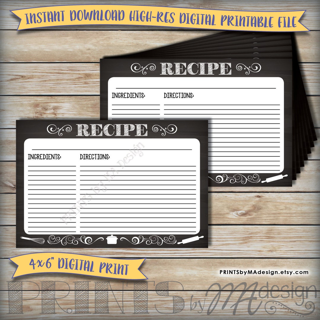 Recipe Card, Printable Chalkboard Design, Wedding Shower Bridal Shower ...