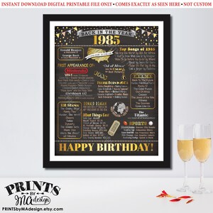 Back in the Year 1985 Birthday Sign, Flashback to 1985 Poster Board, 85 ...