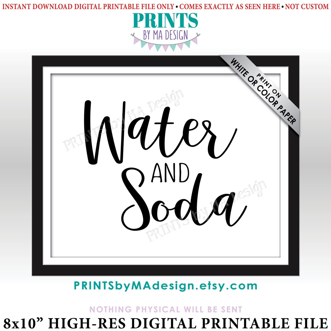 Water and Soda Sign, Non-alcoholic Drinks Sign, Refreshments Display ...