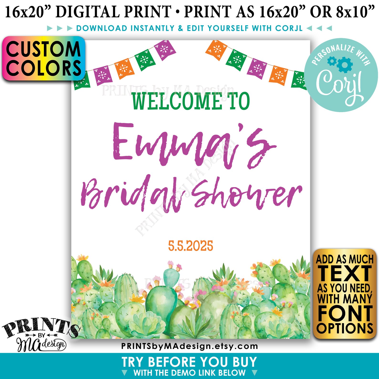 Cactus Bridal Shower Welcome Sign Southwest Succulents - Etsy