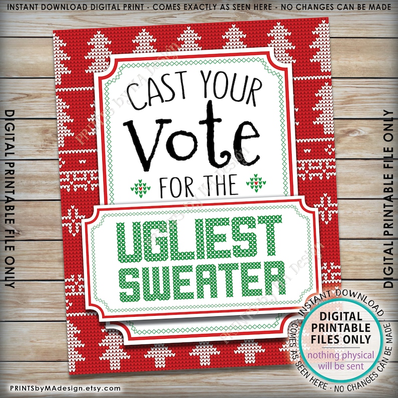 Ugly Christmas Sweater Party Voting Sign and Ballots Vote for | Etsy