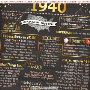 Back in the Year 1940 Poster Board, Remember 1940 Sign, Flashback to ...