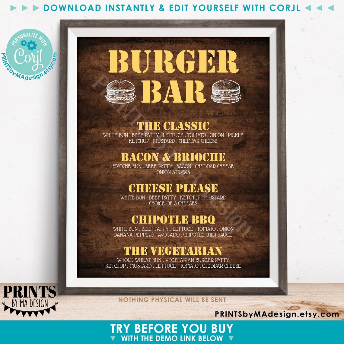 Editable Burger Sign Custom Burger Bar Menu Build Yourself a - Etsy