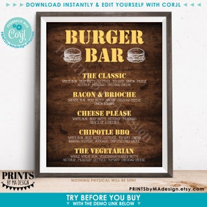 Editable Burger Sign, Custom Burger Bar Menu, Build Yourself a Burger ...
