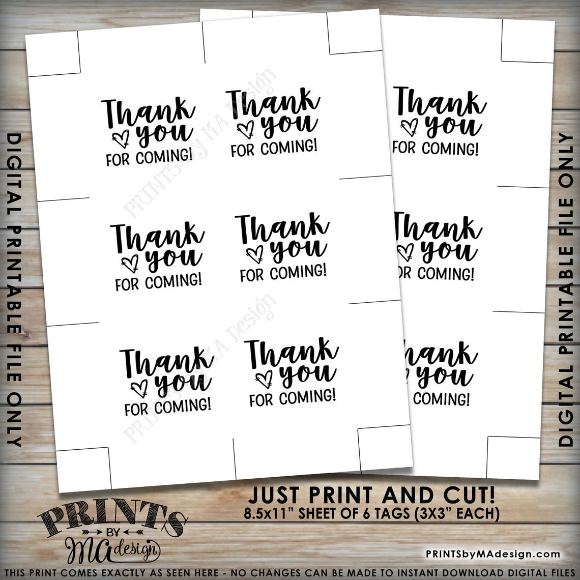 Thank You Tags, Thank You for Coming Tags, Wedding Tags, Birthday Party ...