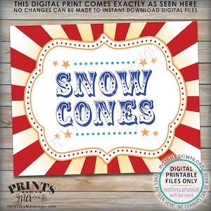Carnival Snow Cones Sign, Circus Snow Cones Station, Food, Birthday ...
