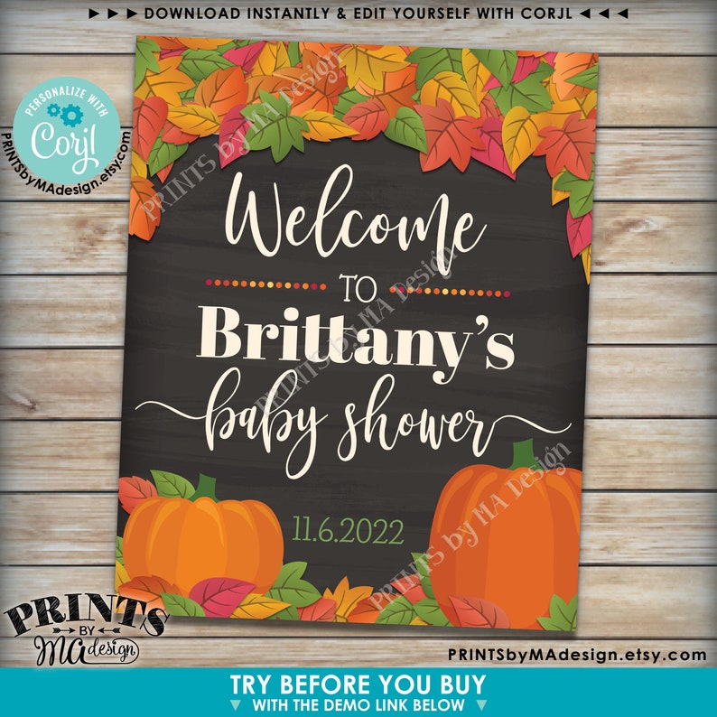 Editable Fall Themed Baby Shower Sign PRINTABLE Chalkboard | Etsy