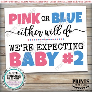 Baby Number 2 Pregnancy Announcement Sign, Pink or Blue Either Will Do ...