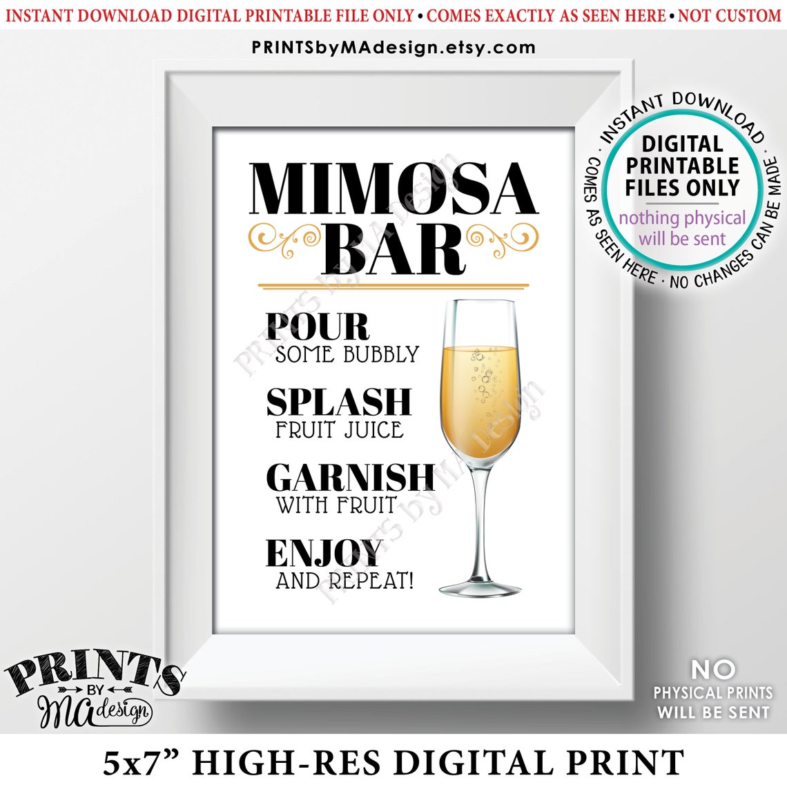 Mimosa Bar Sign Make Your Own Mimosa Sign PRINTABLE 5x7 | Etsy