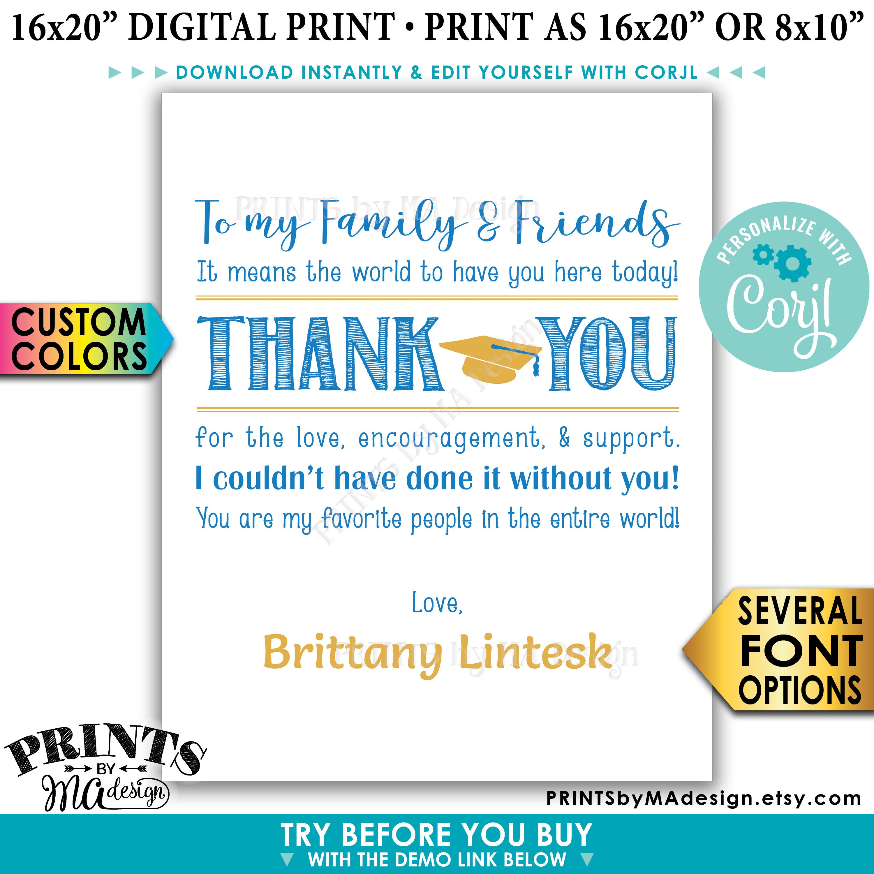 Graduation Thank You Sign, Thanks from the Grad Poster, PRINTABLE ...