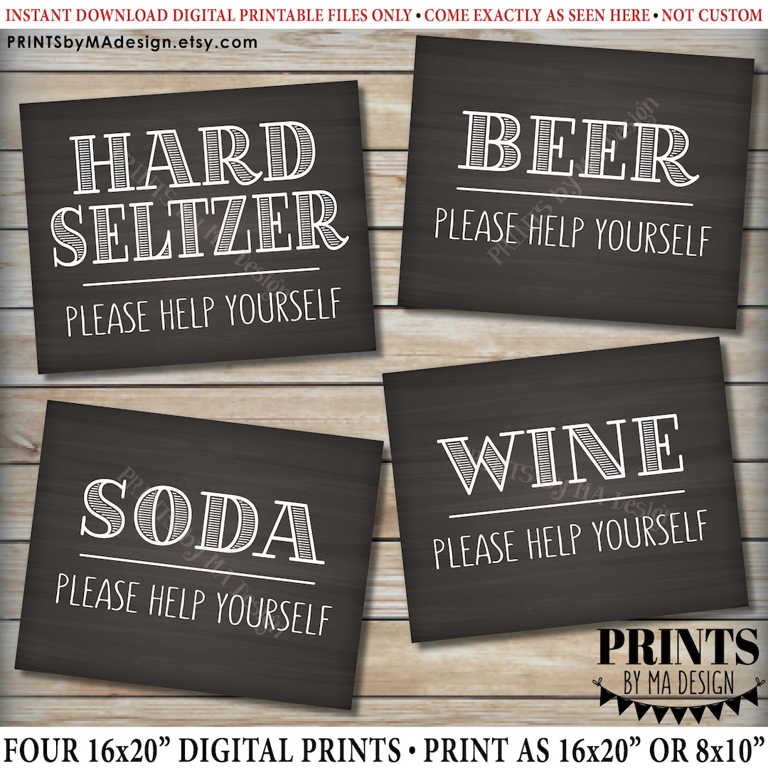 Beverage Station Signs, Please Help Yourself to Beer Wine Hard Seltzer ...