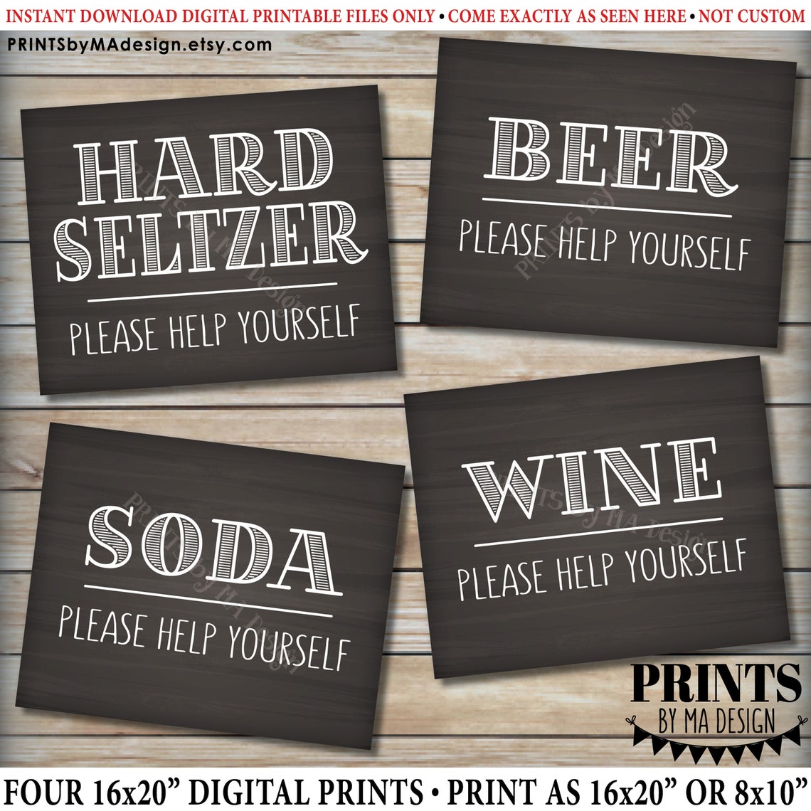 Beverage Station Signs, Please Help Yourself to Beer Wine Hard Seltzer ...