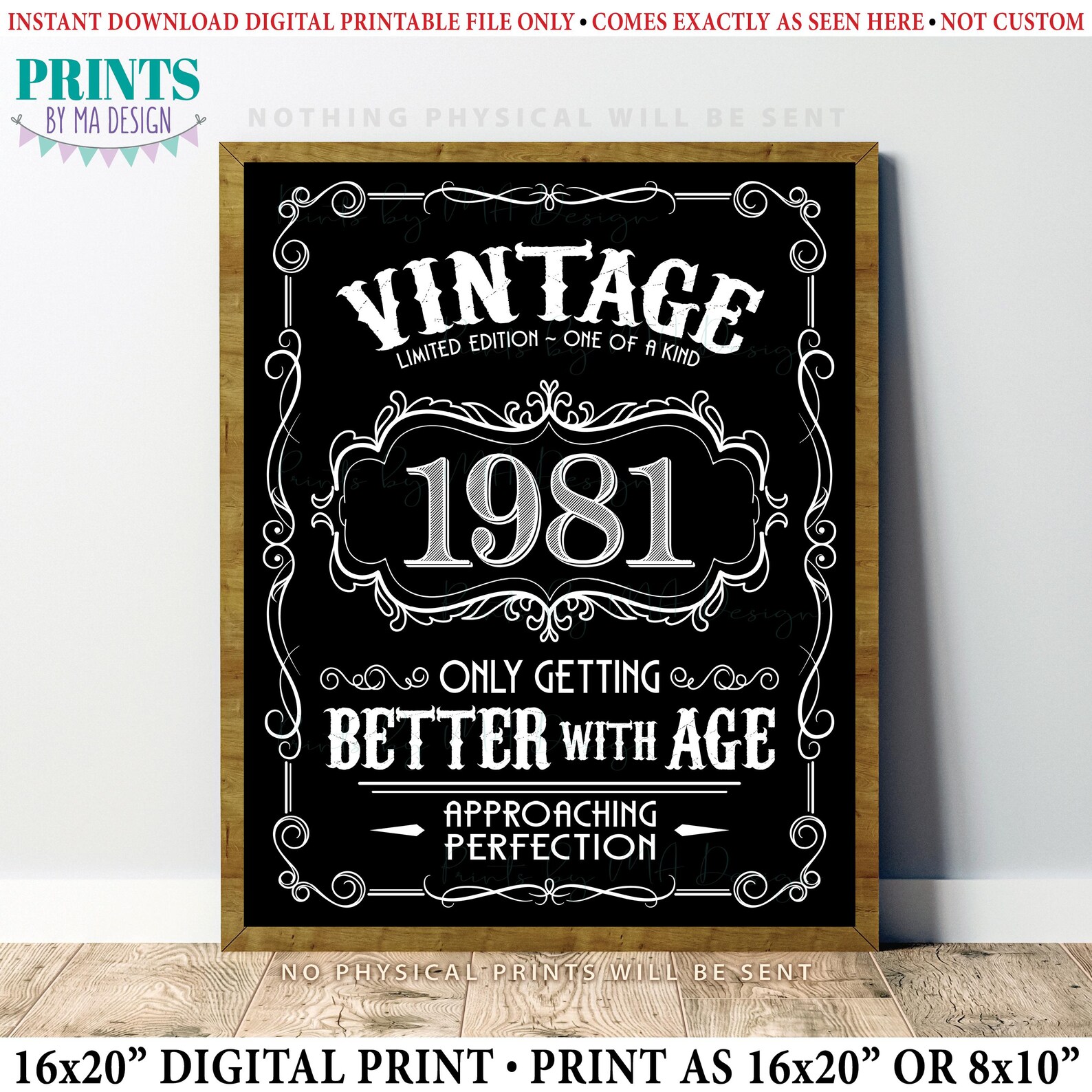 1981 Birthday Sign, Better With Age Vintage Birthday Poster, Whiskey ...