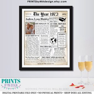 Flashback to 1973 Newspaper, Back in the Year 1973 B-day Gift, Birthday ...