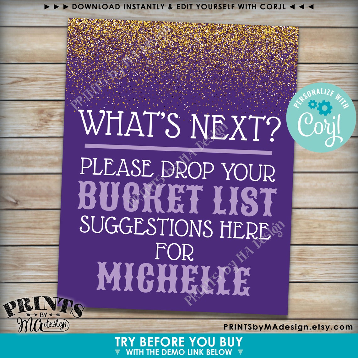 Editable Bucket List Sign Custom PRINTABLE 8x10/16x20 Bucket | Etsy